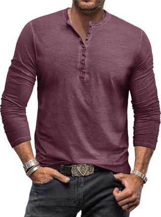 Generic T-shirt &agrave; manches longues pour homme - T-shirt d&eacute;contract&eacute; d&eacute;lav&eacute; &agrave; boutons d&eacute;lav&eacute;s tendance pour lautomne - T-shirt ajust&eacute; pour le quotidien, les vac