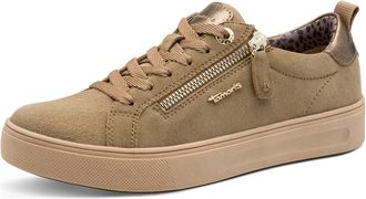 Tamaris Comfort Damen Sneaker flach mit Rei&szlig;verschluss Freizeit, Braun (Pepper Suede), 38 EU