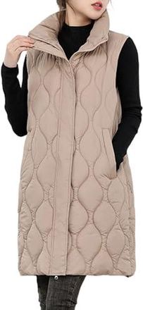 Generic Gilet bouffant &agrave; capuche pour femme - Sans manches - Capuche amovible - Fermeture &eacute;clair - Matelass&eacute; - V&ecirc;tement dext&eacute;rieur dhiver, kaki, XXL