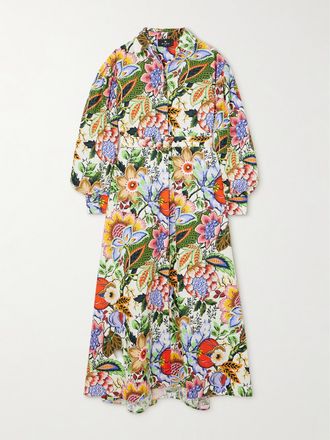 Etro Maxi-hemdblusenkleid Aus Baumwollpopeline Mit Blumenprint Und G&uuml;rtel - Mehrfarbig