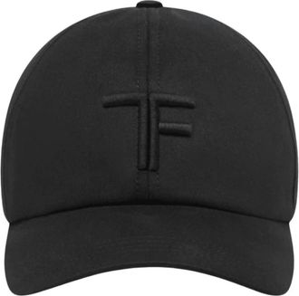 Tom Ford unisex, Accessoires, Noir, Taille: L Casquette en serg&eacute; de coton &agrave; bordure en cuir et logo brod&eacute;