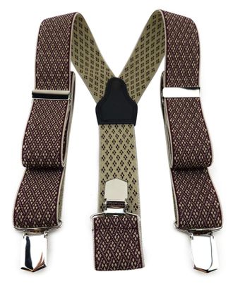 TigerTie Unisex Hosentr&auml;ger in Y-Form mit 3 extra starken Clips - Farbe in weinrot beige gemustert - hochwertige Verarbeitung - Breite 35 mm