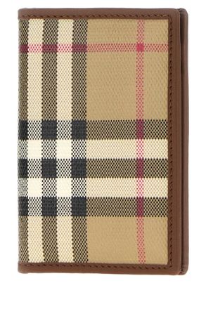 Burberry Mens Bateman Card Case Beige Cotton Wallet