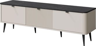 Mirjan24 TV-Lowboard Rotevio 3K RT13 mit 3 T&uuml;ren und Stauf&auml;chern, Fernsehschrank, TV-Kommode mit abgerundeten Seiten, TV Sideboard (Cashmere + Steingrau)