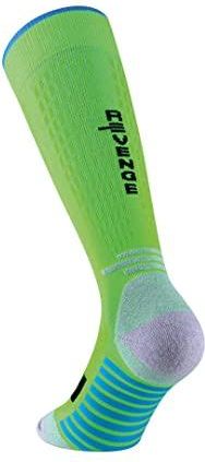 R-Evenge R-evenge Chaussettes techniques Running adulte compressives thermor&eacute;gulateurs renforts long vert fluo, blanc, L/XL
