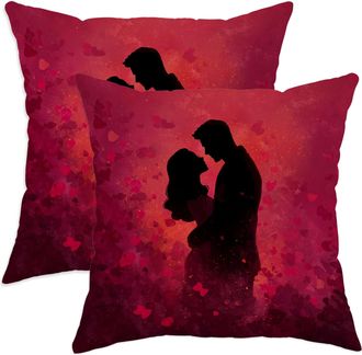 Generic Romantische, Moderne Herz-Silhouette, Paar, Rot Kissenbezug Dekorative Kissenh&uuml;llen Mit Rei&szlig;verschluss Zierkissenbezug F&uuml;r Sofa Bett Balkon 45X45Cm 2E