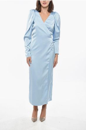 Rotate Satin Wrap Dress with Balloon Sleeves size 38