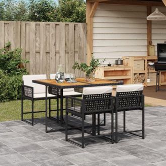 vidaXL Vidaxl - Ensemble table et chaise de jardin 5 places - R&eacute;sine tress&eacute;e noire et coussins en polyester - Dimensions table 110x106x73cm - Chaise