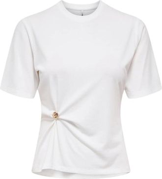 Only Only, Femme, Tops, Beige, Taille: 42 FR T-Shirt &agrave; Manches Courtes et Col Rond