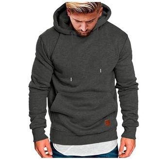 Generic Sweat &agrave; capuche pour homme avec &eacute;tiquette &agrave; manches longues et poche grande taille, gris fonc&eacute;, 3XL
