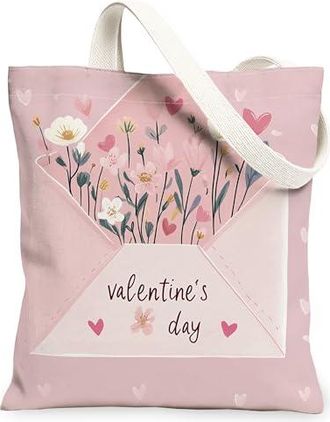 Generic Sacs fourre-tout en toile pour la Saint-Valentin, motif floral &eacute;l&eacute;gant, sacs d&eacute;picerie r&eacute;utilisables, vintage, l&eacute;gers et lavables pour voyage, pique-n
