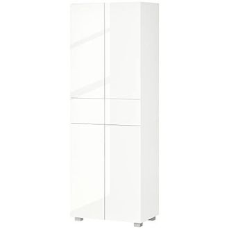 HOMCOM Armoire Cuisine Buffet de Cuisine Haut Meuble de Rangement avec 4 Portes Ouvertes par pouss&eacute;e, 2 tiroirs et des &eacute;tag&egrave;res r&eacute;glables Style Moderne 60 x 