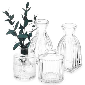 BESPORTBLE 4 St&uuml;ck Teiliges Mini Glasvase Transparent Vintage Stil Kleine Blumenvase F&uuml;r Tischdeko Fensterbank Flower Arrangement Holder Low Vases for Centerpiec