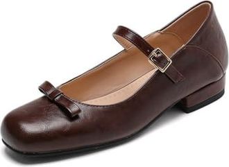 Generic Femmes Mignon Bout Carré Mary Jane Flats avec Décor Arc Talons Blocs Bas avec Boucle Carrée Élégant Casual Bureau Chaussures Quotidiennes,Marron,42.5 