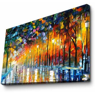 Hanah Home Hanah Home - Tableau d&eacute;coratif Ambiance brumeuse dans le parc 70x100 cm - Toile de daim 100% - Cadre en bois 3 cm - OEuvre de Leonid Afremov