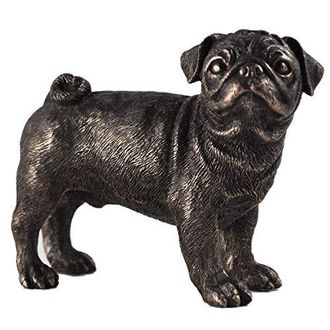 Fiesta Studios Sculpture de chien carlin debout en bronze coul&eacute; &agrave; froid - D&eacute;coration dint&eacute;rieur ou id&eacute;e cadeau - Hauteur : 8 cm