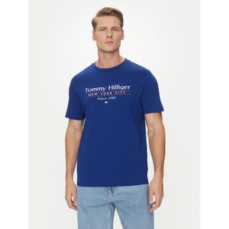 Tommy Hilfiger T-Shirt Center Stack MW0MW38621 Blau Regular Fit