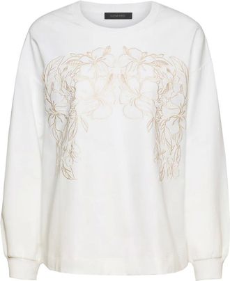 Elena Miro Femme, Sweatshirts et sweats &agrave; capuche, Blanc, Taille: 40 FR SweaT-shirt en coton brod&eacute;