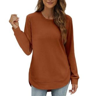 Generic Chemises à manches longues pour femme - Sweat-shirt à col rond à manches longues - Hauts hauts incurvés - Sans capuche - Chemise légère à manches long