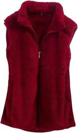 Generic Veste polaire pelucheuse d&eacute;contract&eacute;e et chaude sans manches avec fermeture &eacute;clair et poches pour lautomne et lhiver, rouge vin, Taille unique