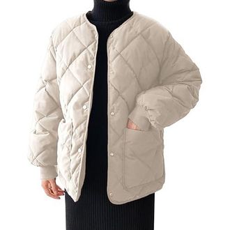 Generic Doudoune matelass&eacute;e l&eacute;g&egrave;re pour femme, sans col, sans col, avec poches, abricot, XXL