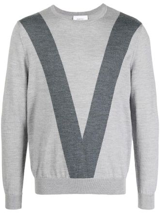 Ports V Intarsien-Pullover mit Logo - Grau