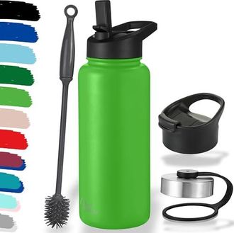 Milu Bouteille en acier inoxydable 500ml, 750ml, 1000ml (+3 couvercles) - Bouteille thermo avec paille, bouteille deau, pour boissons chaudes, froides et g