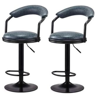 Generic Set mit 2 H&ouml;henverstellbaren Barhockern mit 360&deg;-Drehfunktion, Gepolstertem Kunstlederbezug und R&uuml;ckenlehne f&uuml;r Esszimmer und Bar, 60-80 cm
