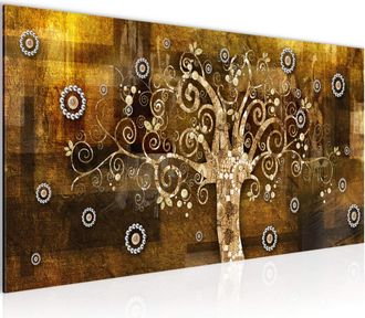 Runa Art Wandbild Gustav Klimt Baum des Lebens 1 Teilig 100 x 40 cm Modern Bild auf Vlies Leinwand Lebensbaum Wohnzimmer Schlafzimmer Beige Braun 028612a