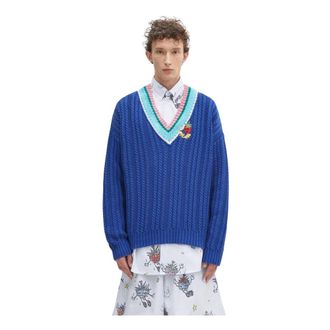 Sky High Farm Zopfmuster V-Ausschnitt - - Knitwear - Herren - Blau - S