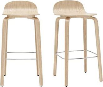 Miliboo Tabourets de Bar scandinaves Bois ch&ecirc;ne H68 cm (Lot de 2) OBRA