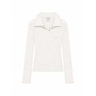 Courr&egrave;ges Femme, Tops, Blanc, Taille: 40 FR Polo c&ocirc;tel&eacute;
