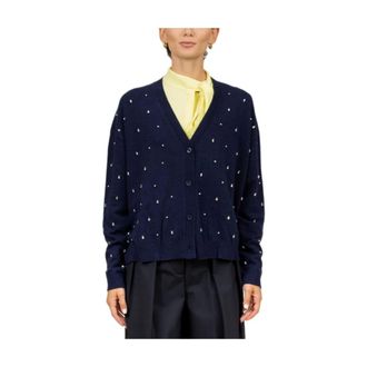 Semicouture Femme, Pulls, Bleu, Taille: 42 FR Cardigan Bleu en Cachemire avec D&eacute;tail Strass