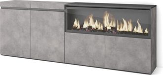 Skraut Home Sideboard, Highboard, Kommode, Komodenschrank, 210, 4 Türen, Elektrokamin xxl, Moderner Stil, Zementgrau - Skraut Home