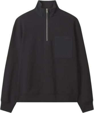 Maison Kitsun&eacute; Homme, Sweatshirts et sweats &agrave; capuche, Noir, Taille: 2XL Half-zip Nylon Pocket SweaT-shirt
