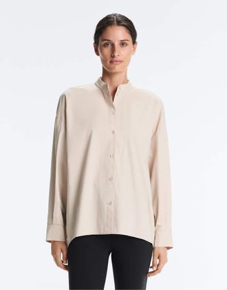Oysho Chemise &agrave; col droit en pur coton - Vison-Neutral