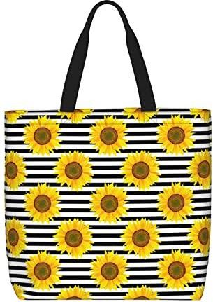 Generic Sac De Courses Tournesols Ray&eacute;s Grand Sac A Main Lavables Pliable Sacs &Agrave; Main, Pour &Eacute;cole, Filles, Burea, Tous Les Jours