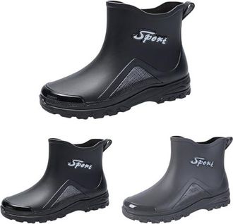 Generic Wellies Bottes de pluie &agrave; enfiler pour homme Bottines Chelsea imperm&eacute;ables en caoutchouc antid&eacute;rapant pour la marche en plein air et le jardinage, Noi