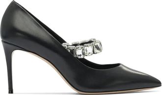 Casadei Hohe Schuhe - Pointed Toe Pumps With Crystal-Embellished Strap - Gr. 37,5 (EU) - in Schwarz - f&uuml;r Damen