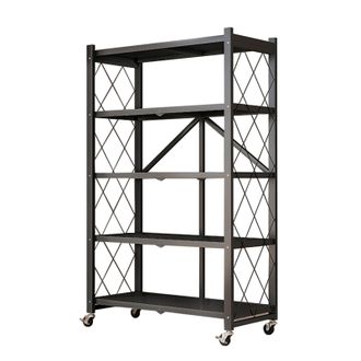 Generic Klappbare Regale mit Rollen, 5 Etagen Faltbare Aufbewahrungswagen Einheit, Haushaltsregal Standregal Metallregal Schwarz zur Pr&auml;sentation, K&uuml;chen-Orga