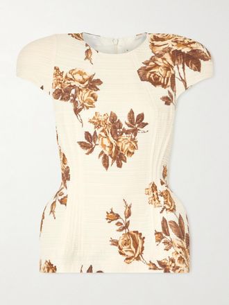 Magda Butrym Blouse En Satin Pliss&eacute; &Agrave; Imprim&eacute; Fleuri - Cr&egrave;me