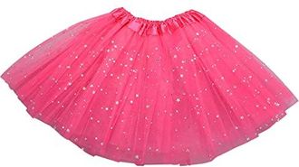 Generic Jupe tutu en tulle pour fille - Taille haute - Jupe &agrave; bulles - Style vintage - Multicouche - Jupe de danse trap&egrave;ze - Costume court pour enfants, rose 
