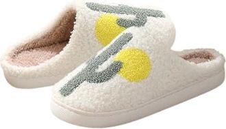 IFUNDOM Pantoufles Duveteuses Femme Int&eacute;rieur Motif Cactus, Semelle &Eacute;paisse Antid&eacute;rapante, Pantoufles Warm Coton &Eacute;pais, Confort Pour Usage Maison Hiver, Taill