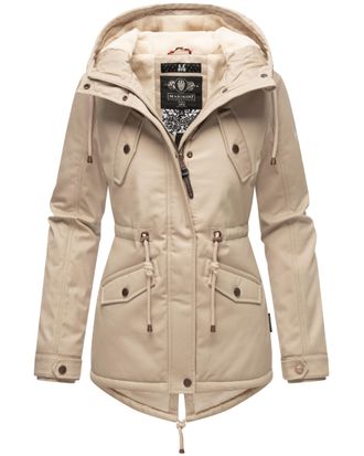 Marikoo Damen warme Winterjacke mit kuscheliger verstellbarer Kapuze Manolya Light Taupe Gr. XL