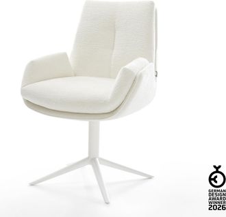 DELIFE Drehstuhl Clea-Flex Boucl&eacute; Soft Beige Fu&szlig;kreuz Wei&szlig; 360&deg; drehbar Wippfunktion, Esszimmerst&uuml;hle