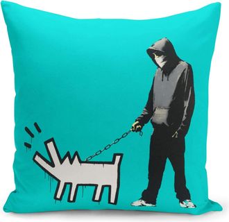 Fabulous Kissen Kissenbezug 40x40 cm Banksy Choose Your Weapon Hund Blau Graffiti Street Art
