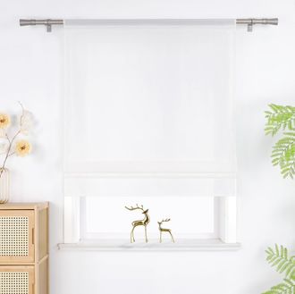 Joyswahl Raffrollo mit Tunnelzug Blickdicht Raffgardinen Uni Wohnzimmer Fenster Vorhänge Ösenrollo für Fenster mit Hakenaufhängung HxB 140 x 100 cm Weiß 1 Stüc