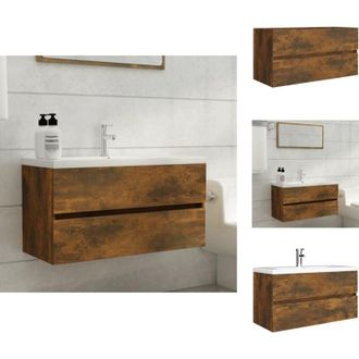 vidaXL Waschbeckenschrank R&auml;uchereiche 90x38,5x45 cm Holzwerkstoff - Waschbeckenunterschrank - Badezimmerm&ouml;bel - Holzwerkstoffschrank - Schrank