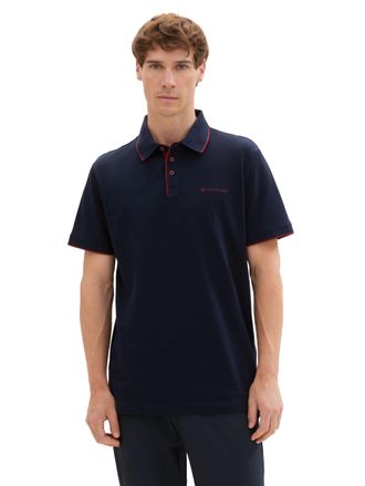 Tom Tailor Herren Basic Piqu&eacute; Poloshirt mit Logo-Print, sky captain blue, M