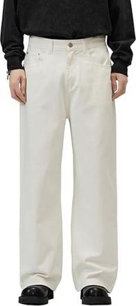 Generic Jean Homme Coupe d&eacute;contract&eacute;e Style ann&eacute;es 2000, Pantalon en Denim Ample &agrave; Jambes Larges, Coupe Ample, Style Vintage Streetwear, Blanc, Taille 3XL